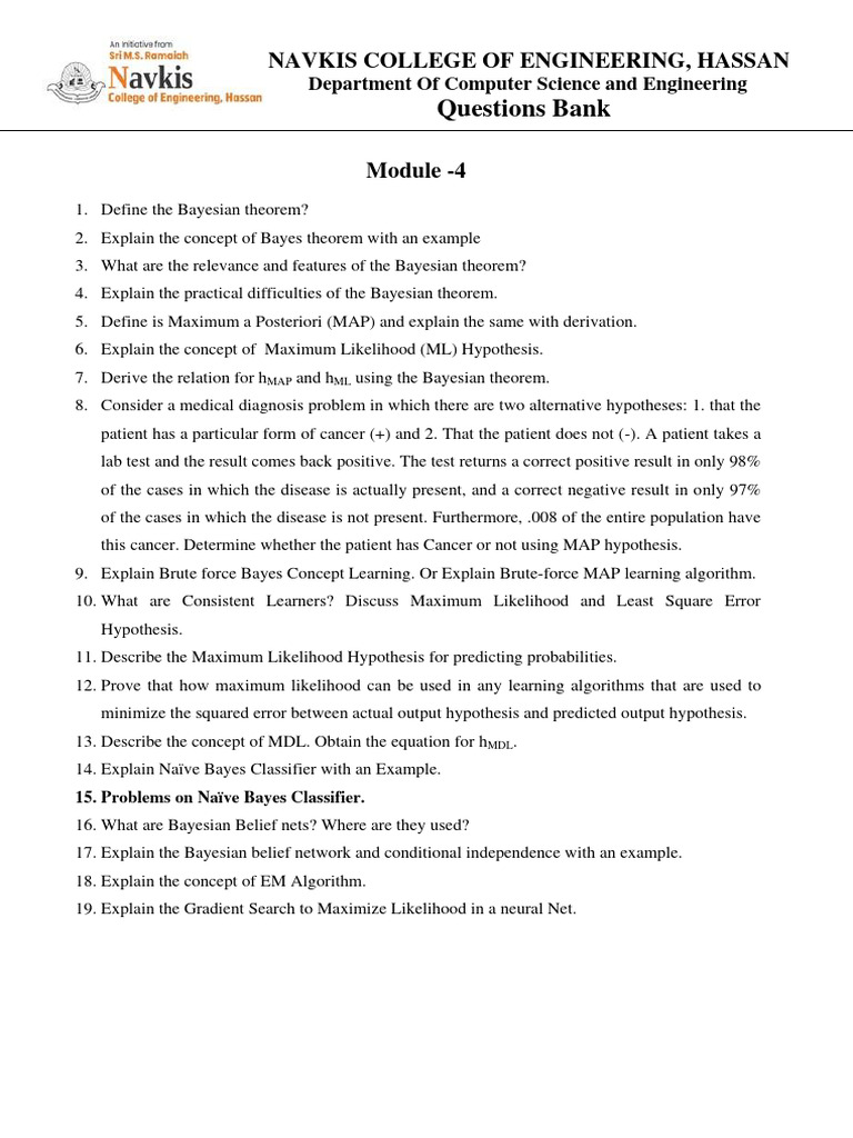 AIML Question Bank-Module 4&5 | PDF | Machine Learning | Hypothesis AIML Question Bank-Module 4&5 | PDF | Machine Learning | Hypothesis