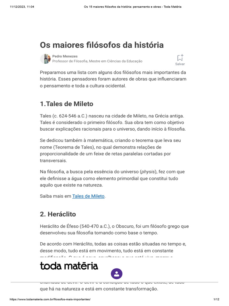 Os 15 Maiores Filósofos Da História - Pensamento e Obras - Toda Matéria | Download grátis PDF ...