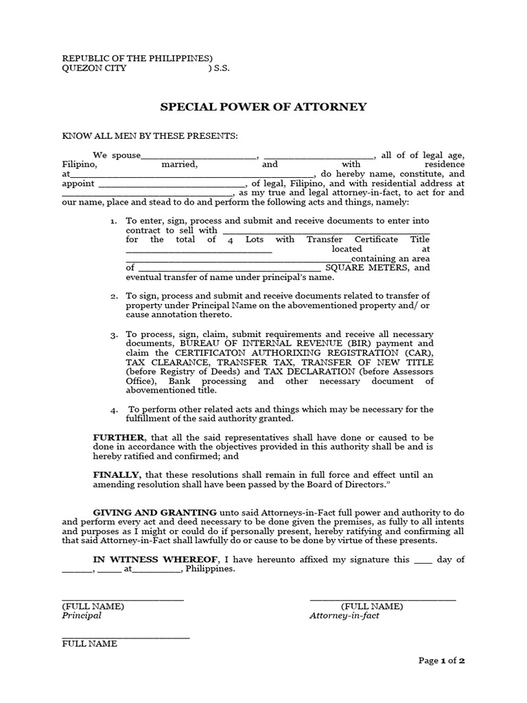 SPA Draft | PDF | Power Of Attorney | Justice