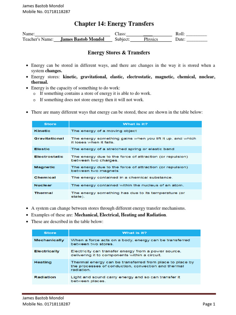Chapter-14 Energy Transfers | PDF