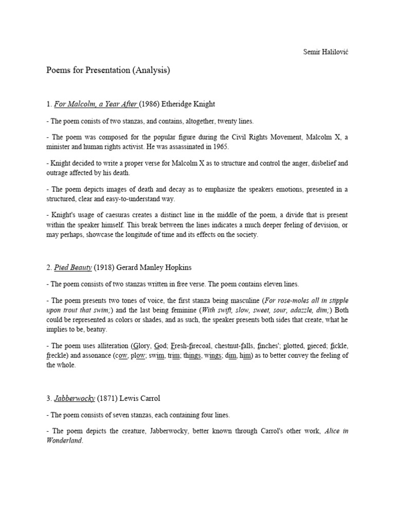 Poems for Presentation (Intro to Lit) - First Year - Semir Halilović ... Poems for Presentation (Intro to Lit) - First Year - Semir Halilović ...
