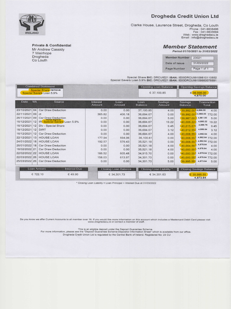 Credit Union Statement With Notes For Editing | PDF