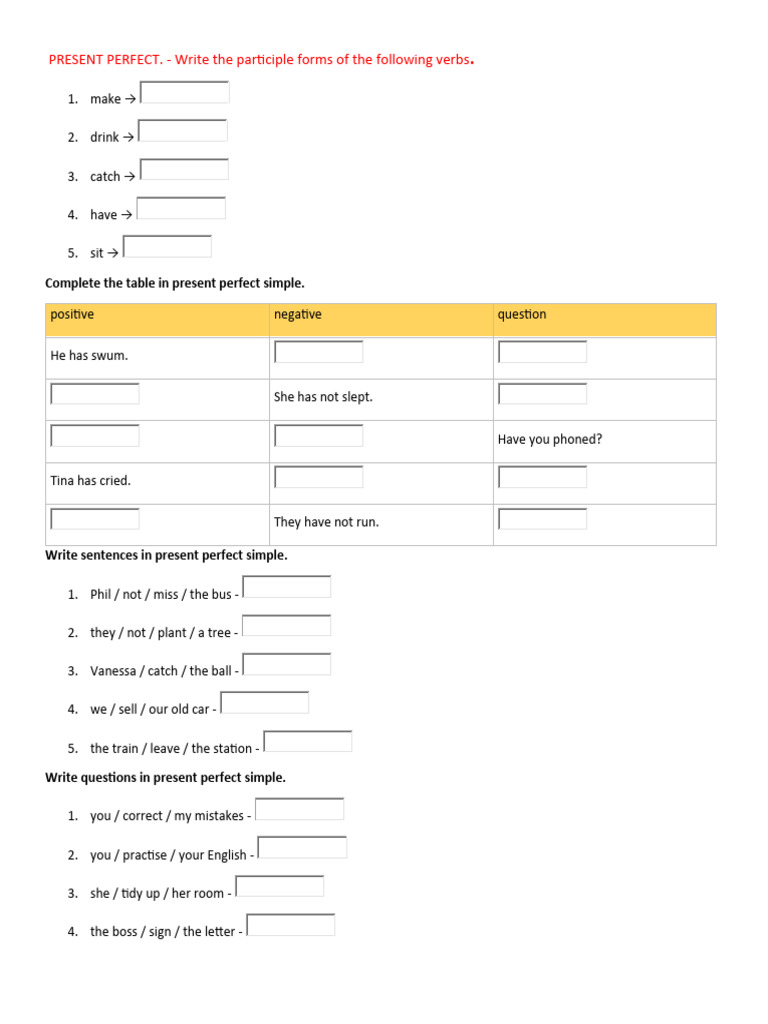 Present Perfect Exercises and Examples | PDF