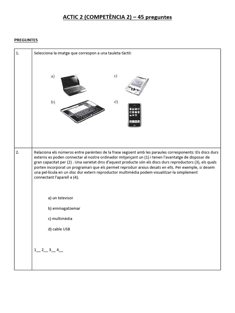Exemples dexamen A2 Competència 2 - 45 preguntes | PDF