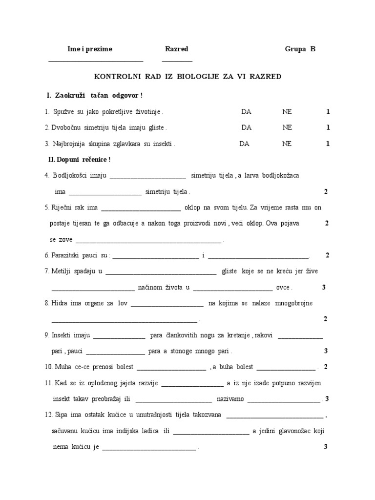 Test Za Vi Razred | PDF