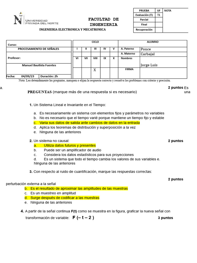 Evaluación de Procesamiento de Señales | PDF | Ingenieria Eléctrica | Electrónica