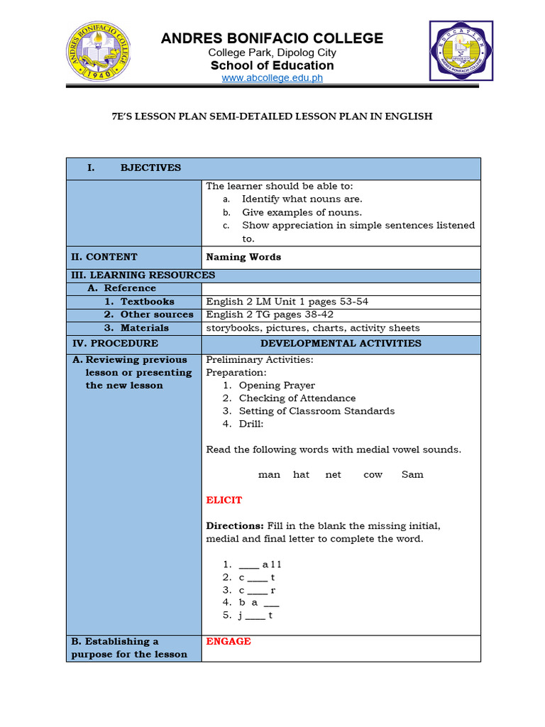 SEMI- LP NAMING WORDS | PDF | Lesson Plan | English Language
