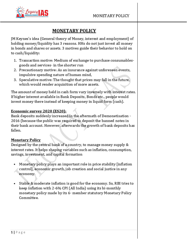 Module 4 Monetary Policy | PDF | Money Supply | Reserve Bank Of India