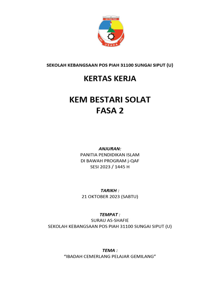 Kertas Kerja Kem Bestari Solat Fasa 2 | PDF