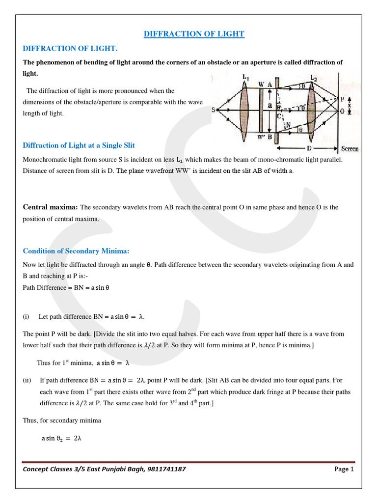 Diffraction of Light (Checkpoint) 9-22 | PDF