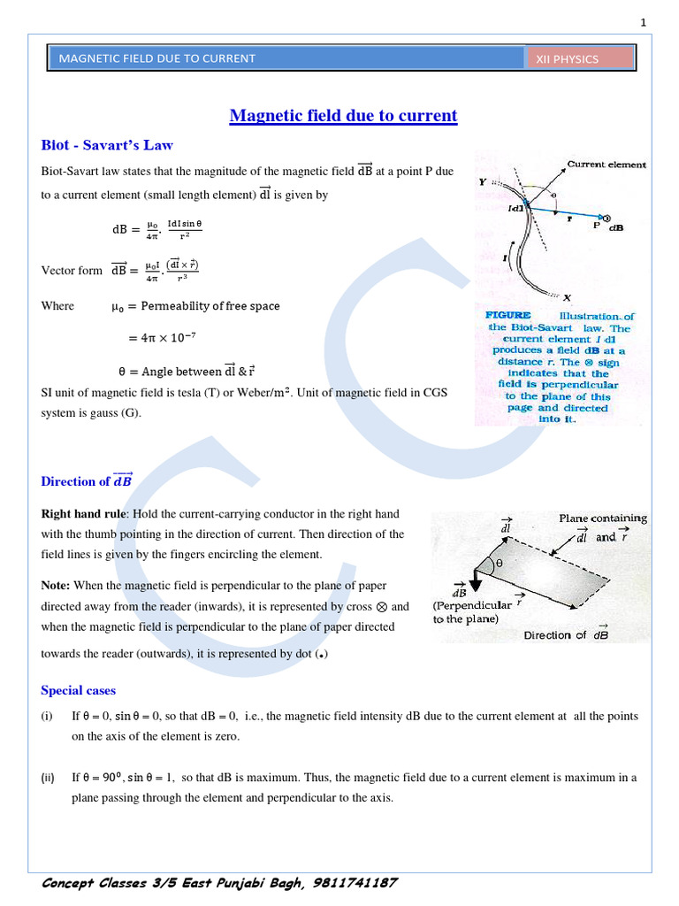 Magnetic Field Due To Current & Magnetism (CHECKPOINT) 46-56 | PDF ...