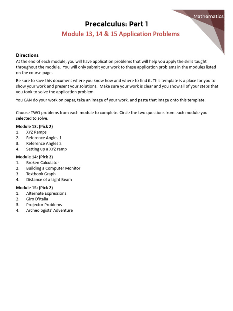 Application Problem Module 13 and 14 and 15 | PDF | Trigonometric Functions | Elementary Mathematics