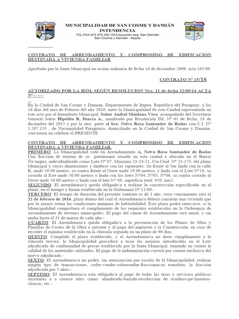 CONTRATO DE ARRENDAMIENTO Y COMPROMISO DE EDIFICACION DESTINADA A VIVIENDA FAMILIA12 | PDF ...