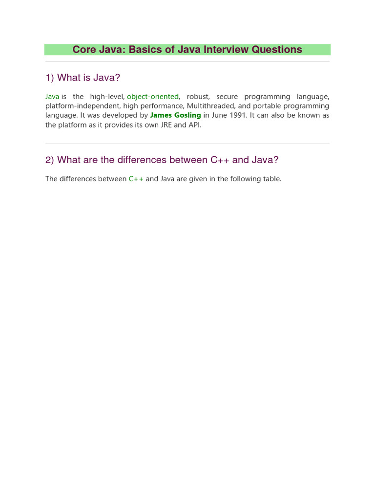 Core Java- Basics of Java Interview Questions | PDF | Programming ... Core Java- Basics of Java Interview Questions | PDF | Programming ...