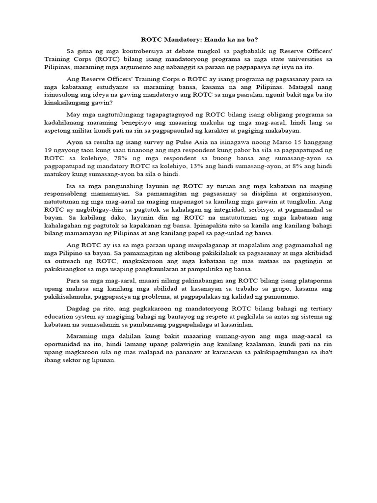 ROTC Mandatory Handa Ka Na Ba | PDF