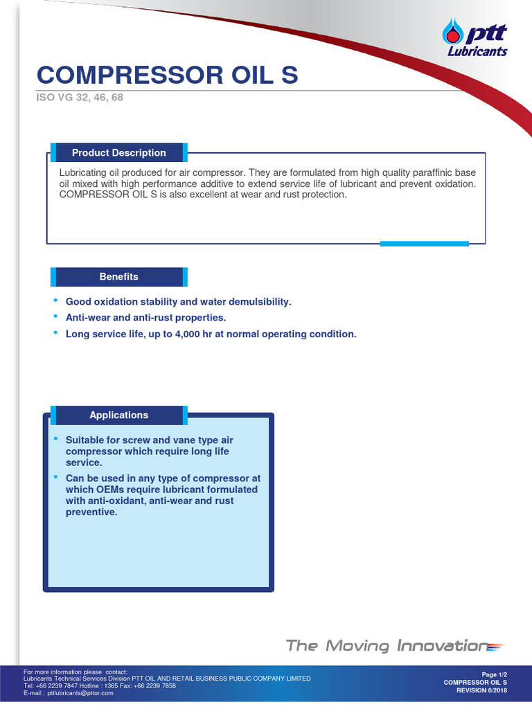 Compressor Oil S | PDF | Lubricant | Materials