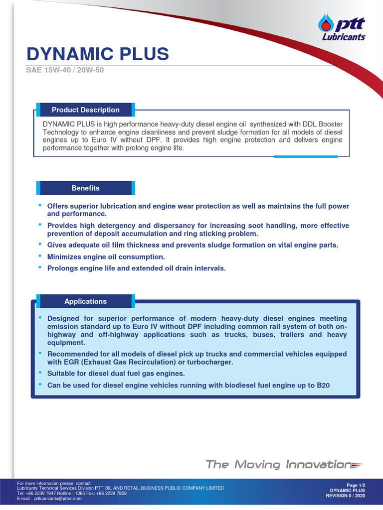 Dynamic Plus | PDF | Motor Oil | Diesel Engine