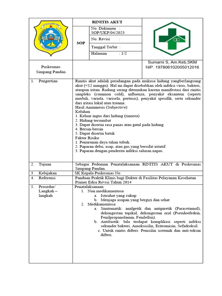 Sop Rinitis Akut | PDF | Pengembangan Diri | Kesehatan Holistik
