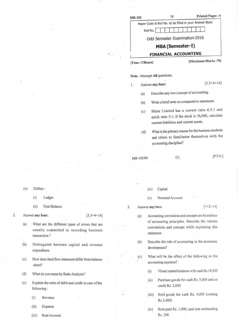 Financial Accounting (FA-MB 102) | PDF