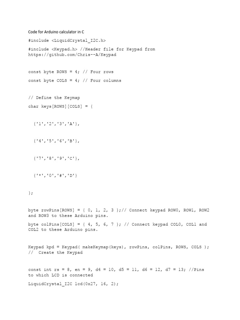Code For Arduino Calculator in C | PDF | Software | Computer Science