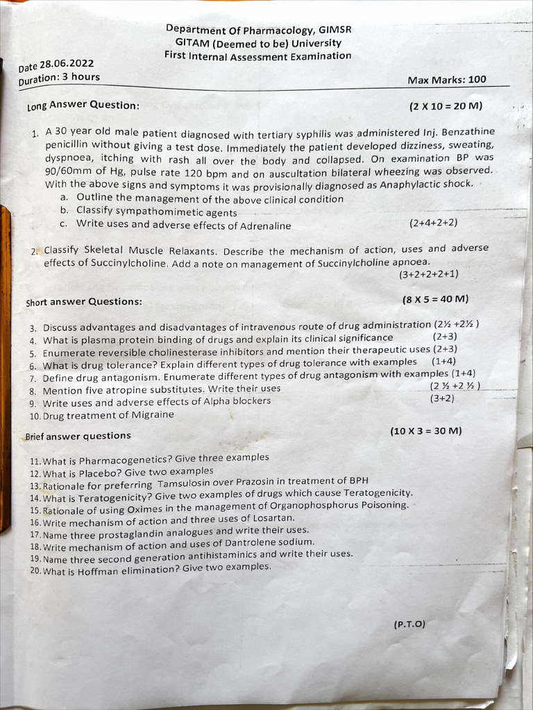 Pharma Previous Years Papers | PDF