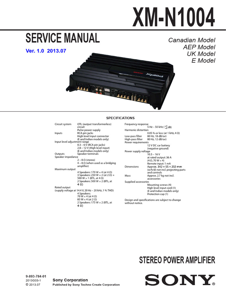 Sony Xm-n1004 Ver.1.0 Car Audio Power Amplifier | Download Free PDF ...