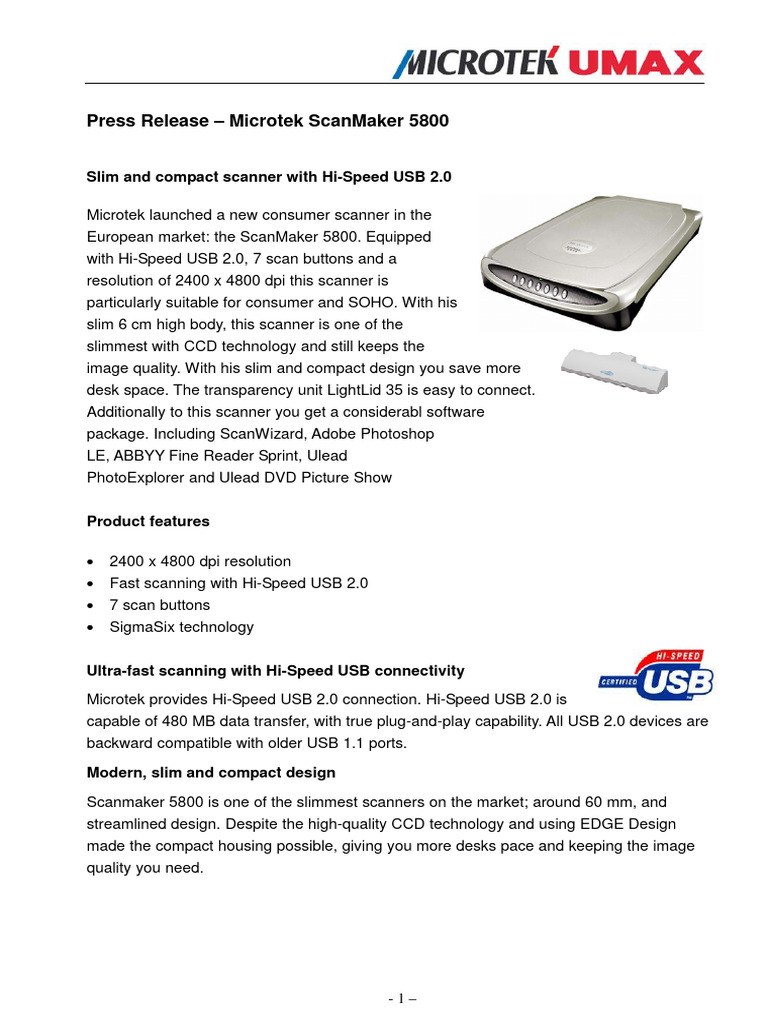 Microtek ScanMaker 5800 | PDF | Image Scanner | Computer Hardware