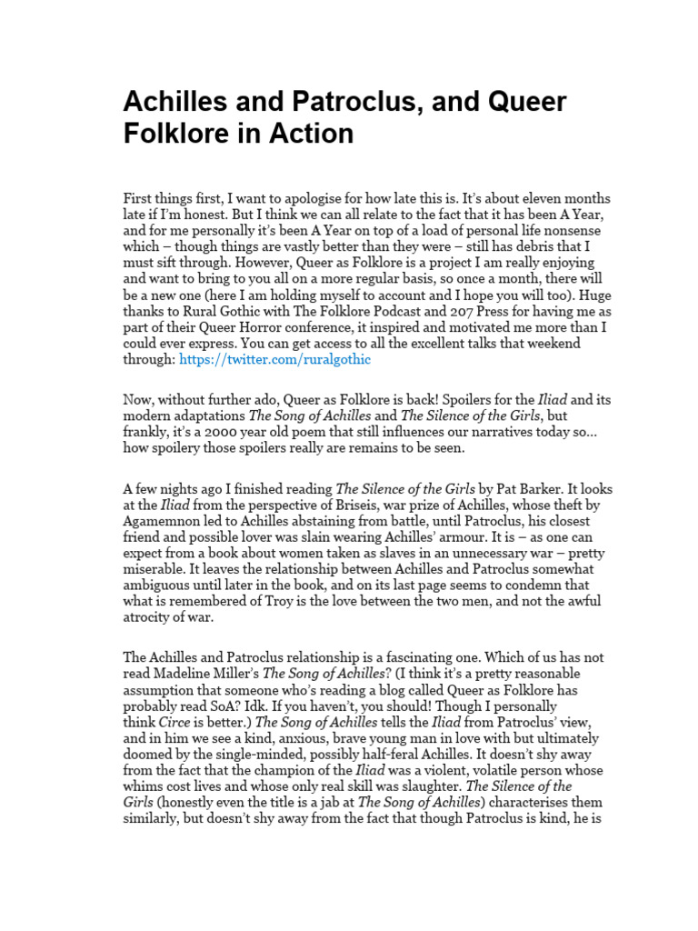 Achilles and Patroclus Are Lovers | PDF | Iliad | Achilles