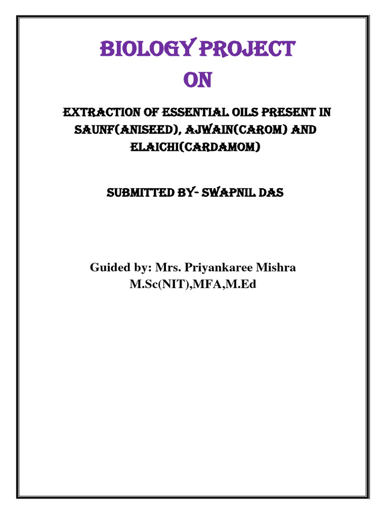 Biology Project | PDF | Essential Oil | Distillation