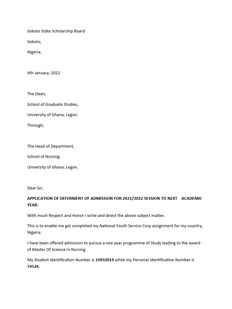 Deferment Letter | PDF