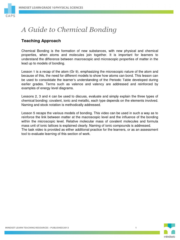 Physical Science 10-1 A Guide To Chemical Bonding | PDF | Chemical Bond ...
