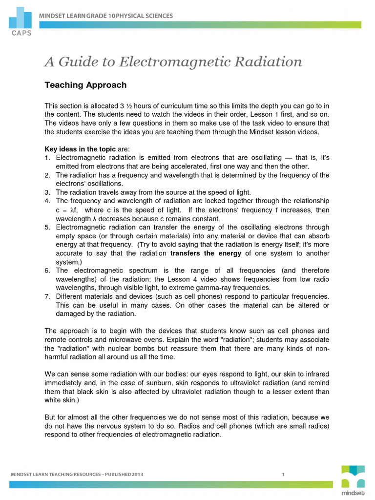 Physical Science 10-1 A Guide to Electromagnetic Radiation | PDF ...