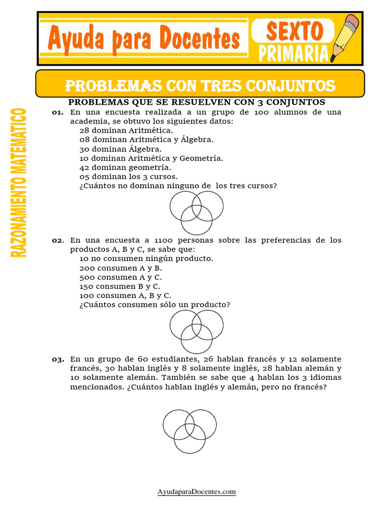 Problemas Con Tres Conjuntos para Sexto de Primaria | PDF
