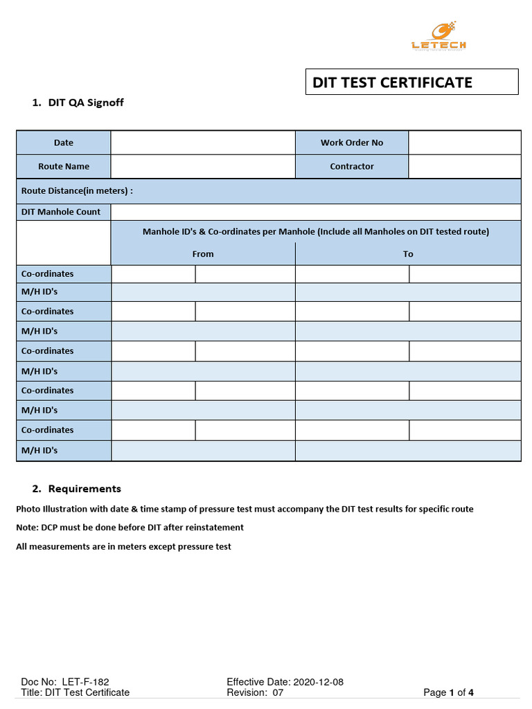 DIT Test Certificate | PDF