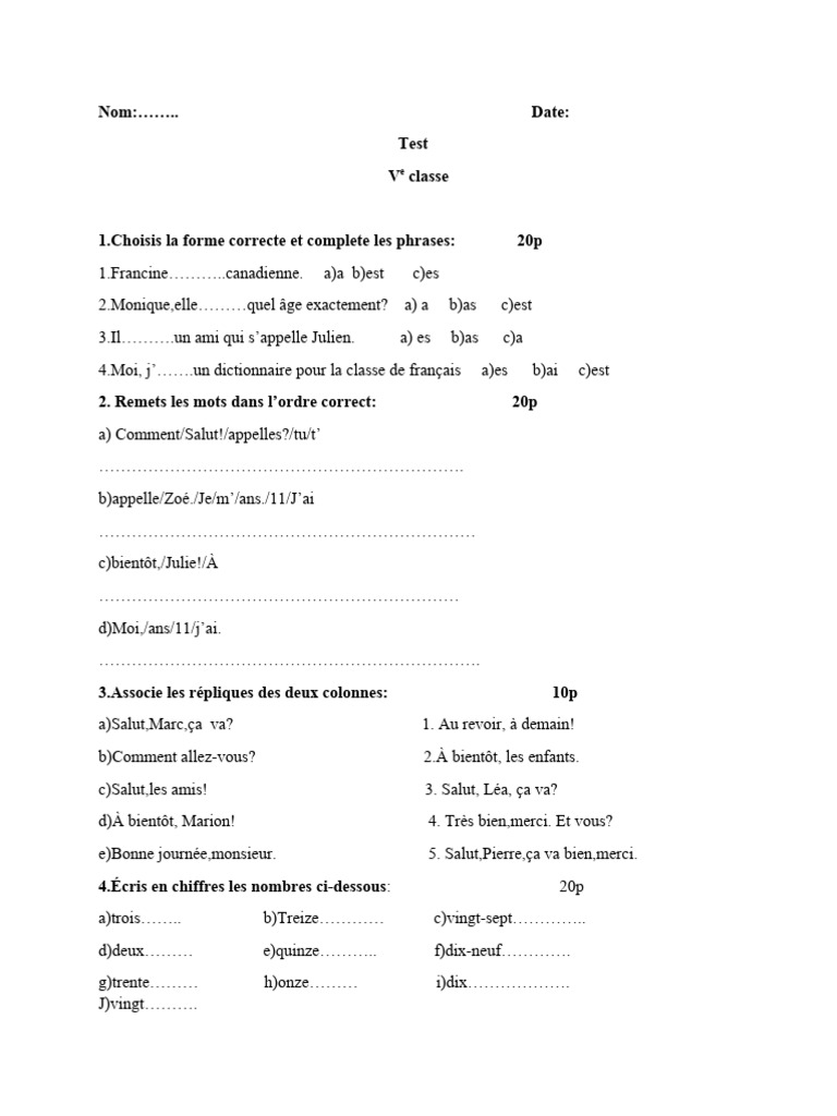 Test Clasa A V-A, L2 | PDF