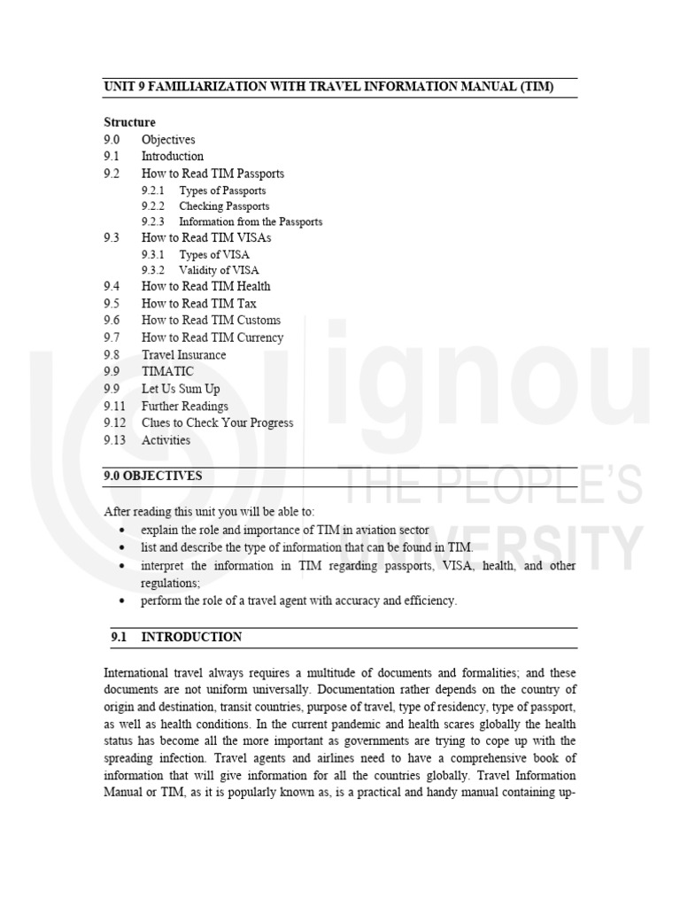 Unit 9 Travel Information Manual (F) | PDF | Travel Visa | Passport