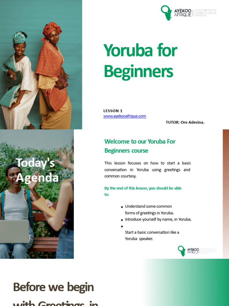 Group's LESSON 1 - Yoruba For Beginners | PDF | Languages | Foreign Language Studies