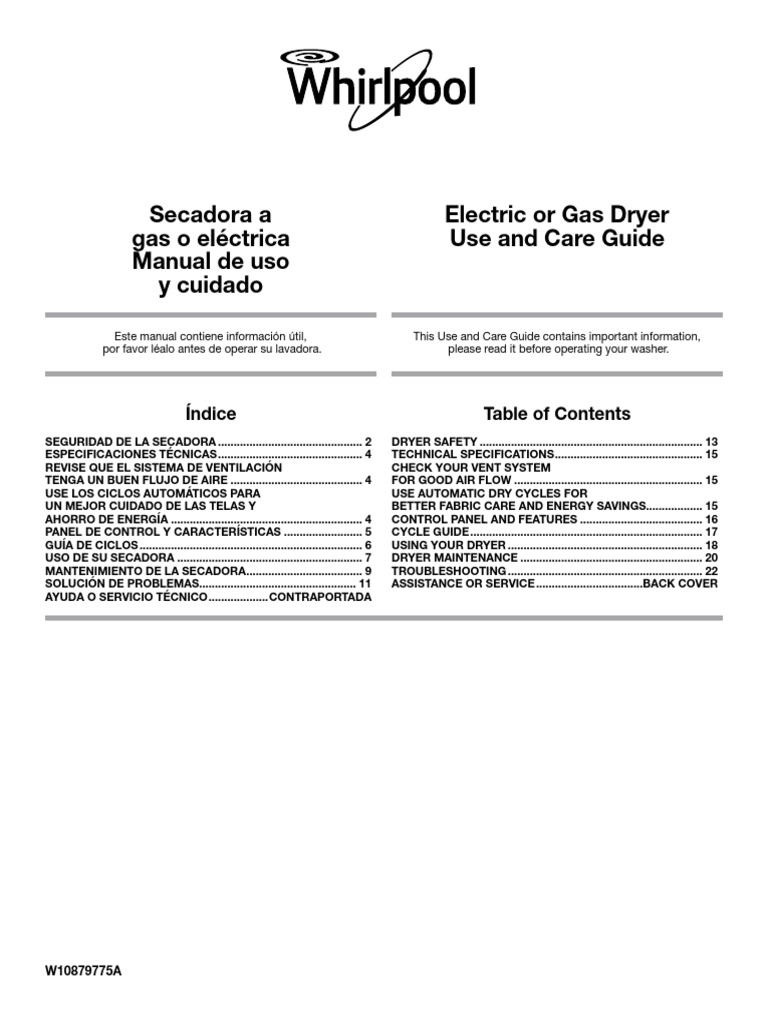 Manual Secadora A Gas Whirlpool | PDF | Secadora de ropa | Temperatura