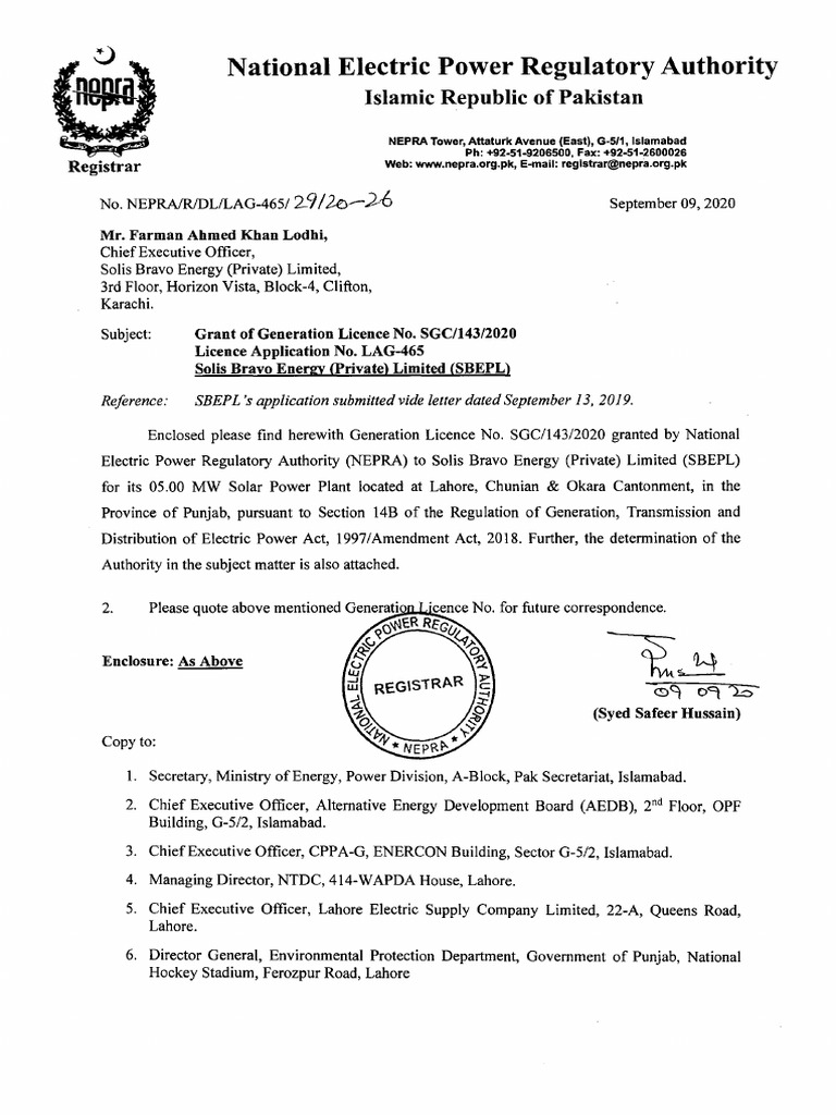 NEPRA Grants Generation Licence to SBEPL | PDF | Computers | Technology & Engineering