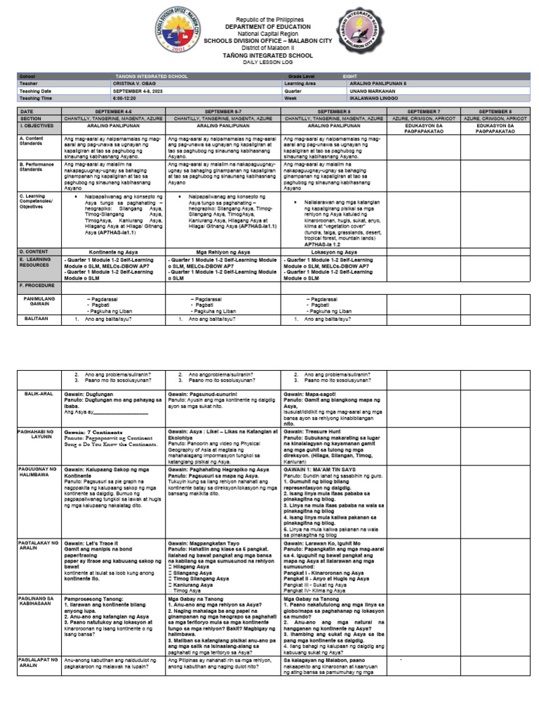 Ap 7-Q1-Week 2-Sept-4-8-2023 | PDF