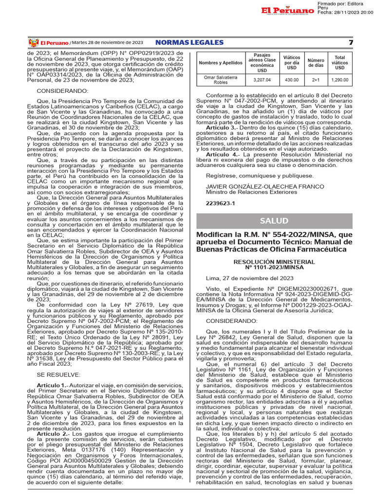 RM-1101-2023 - Moficatoria RM 554-2022-Minsa - Bpof | PDF | Farmacia | Farmacéutico