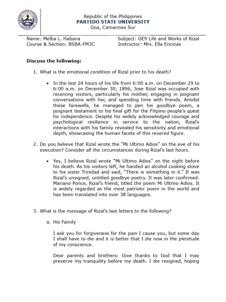 Melba Activity Rizal Peace | PDF