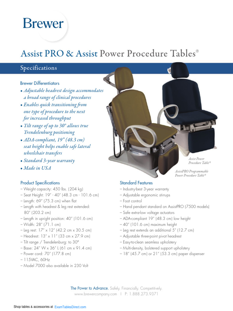 Brewer 7500 Assist PRO Power Procedure Table Spec Sheet | PDF ...