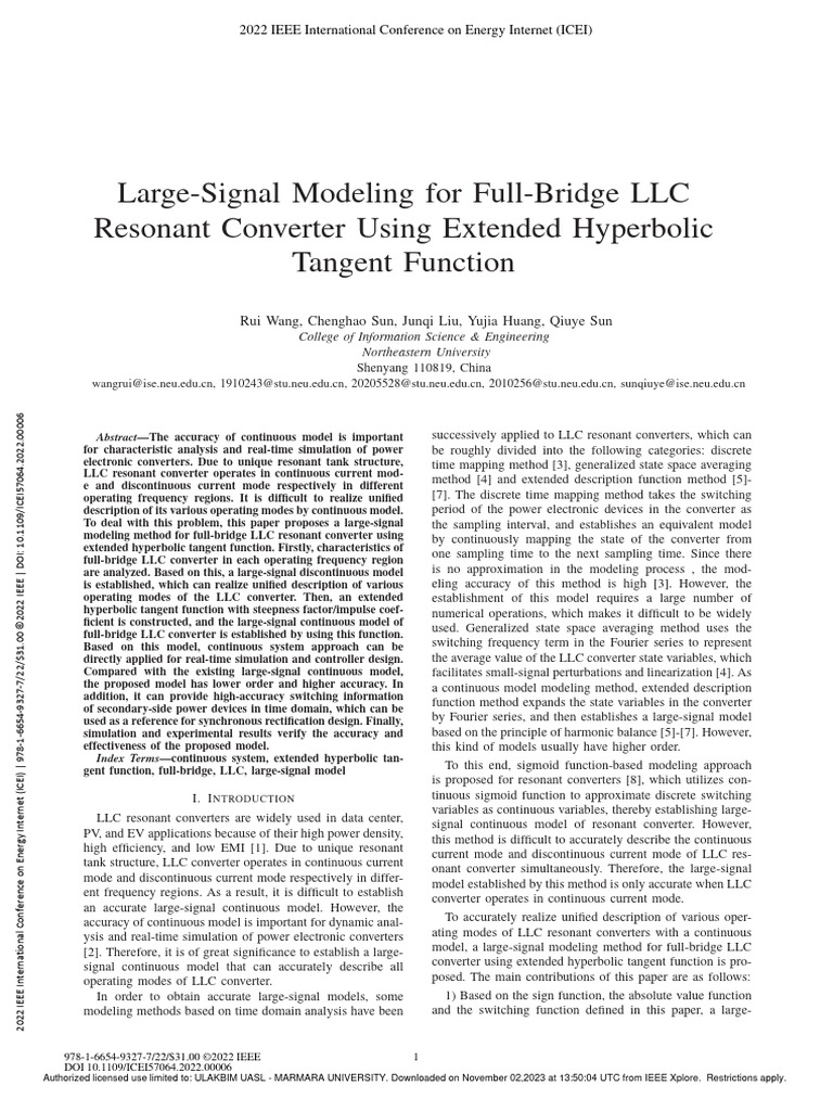 Large Signal Modeling For Full Bridge Llc Resonant Converter Using