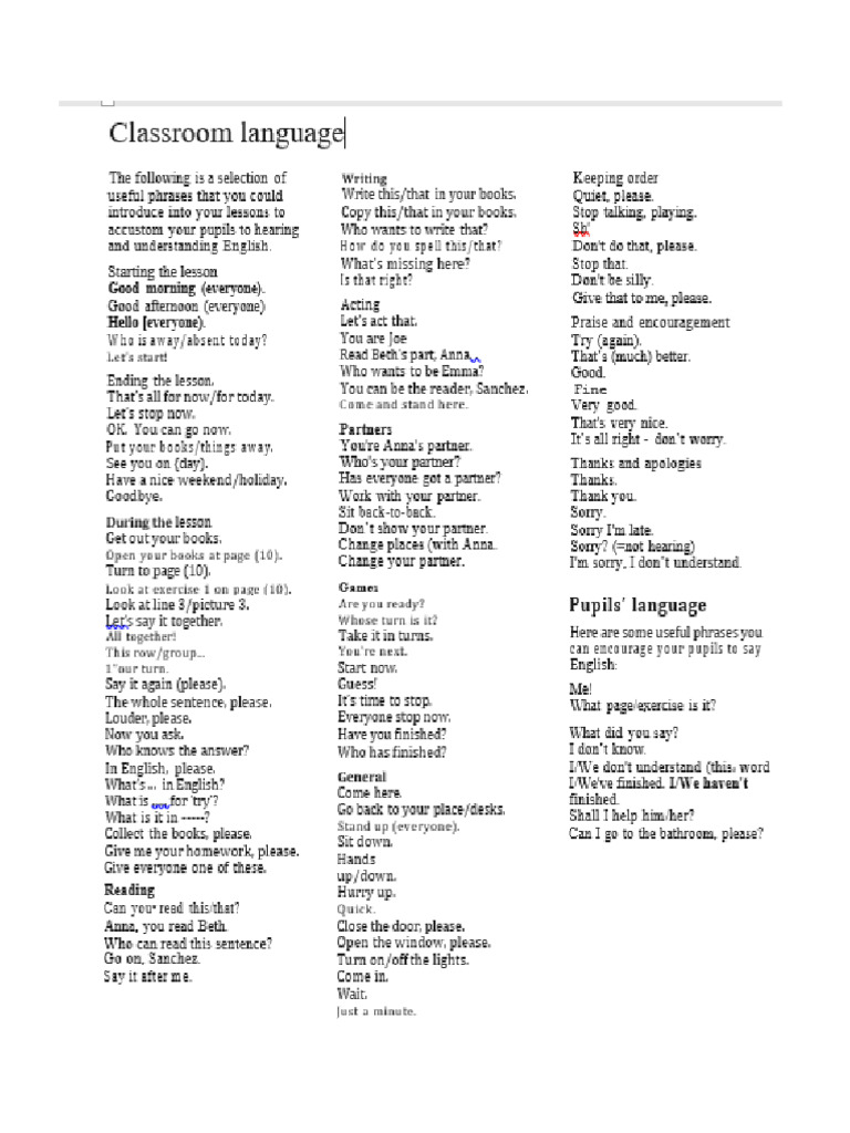 Classroom Language | PDF