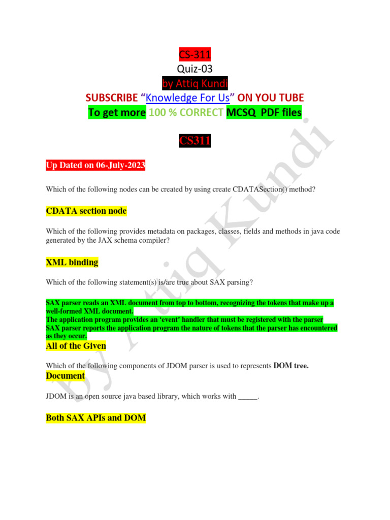 CS311 Quiz-3 by Attiq Kundi-Updated On 06-07-2023-1 | PDF