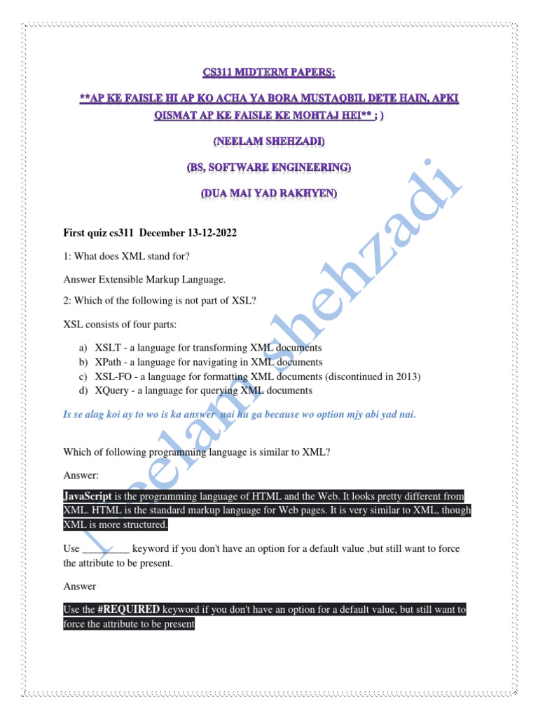 CS311 Midterm Papers-1 | PDF | Xml | Html Element