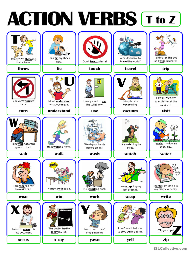 Action Verbs for Pictionary Games | PDF