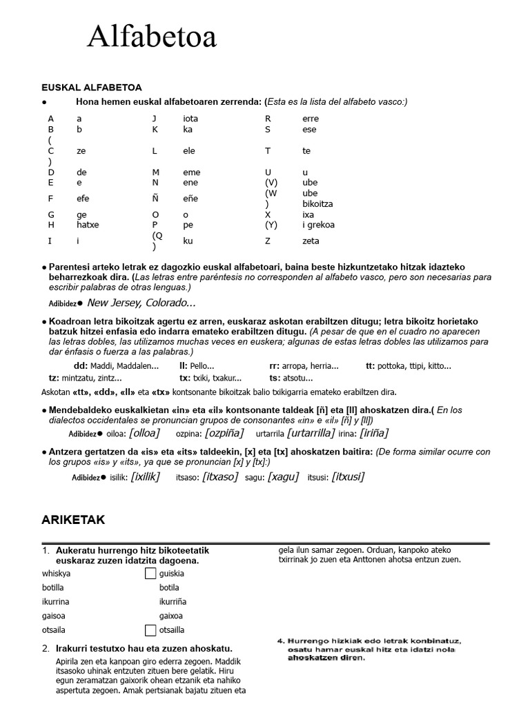 Alfabetoa Ariketak A Eredua | PDF