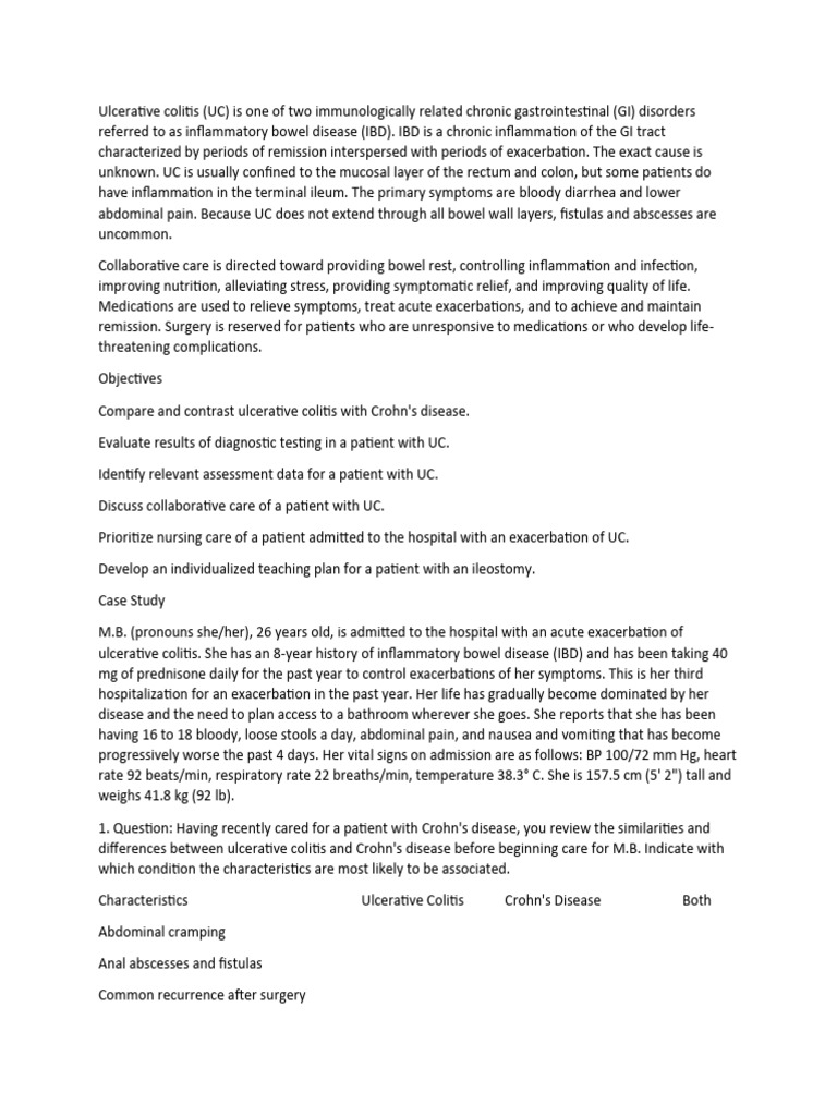 Case Study Ulcerative Colitis | PDF | Ulcerative Colitis | Inflammatory ...